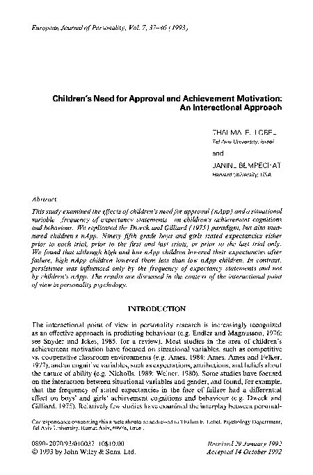(PDF) Children's need for approval and achievement motivation: An ...