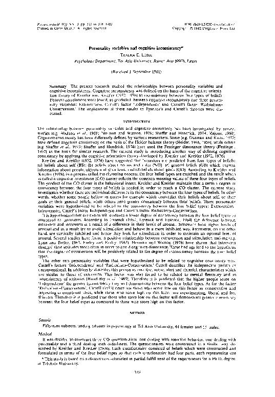 (PDF) Personality variables and cognitive inconsistency