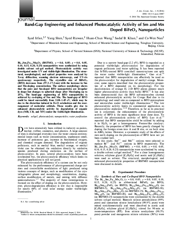 (PDF) Band‐Gap Engineering and Enhanced Photocatalytic Activity of Sm ...