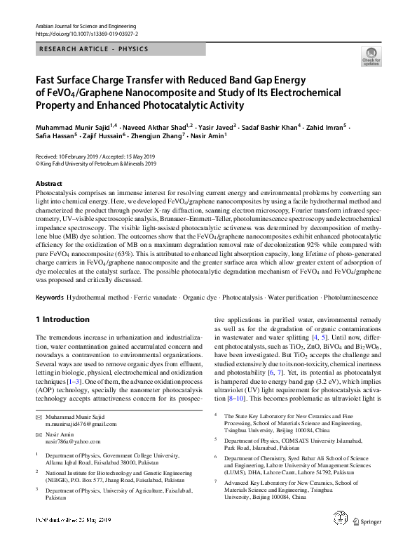 (PDF) Fast Surface Charge Transfer with Reduced Band Gap Energy of FeVO4/Graphene Nanocomposite ...