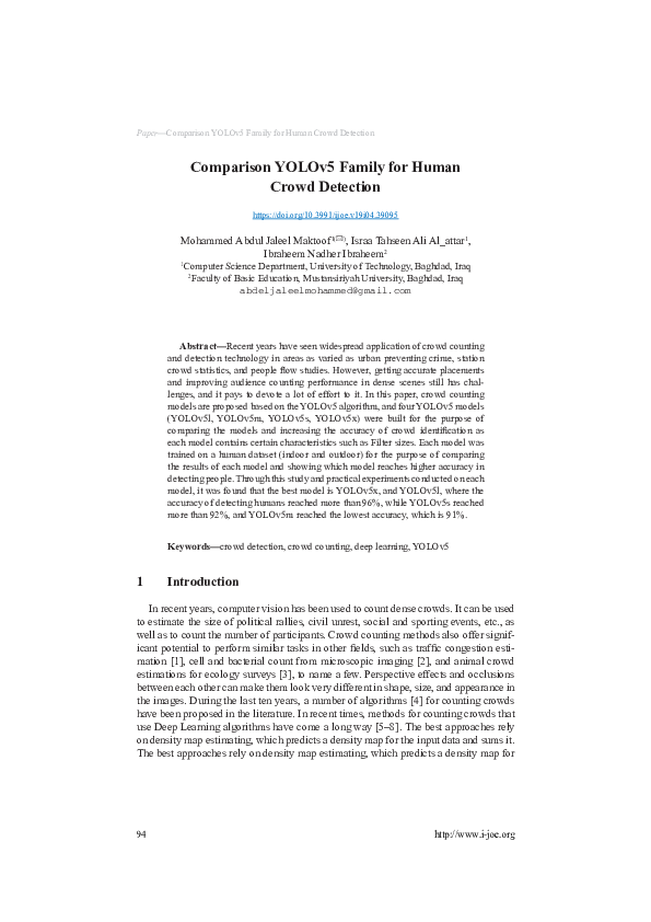 (PDF) Comparison YOLOv5 Family for Human Crowd Detection