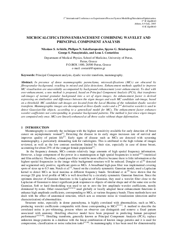 (PDF) Microcalcifications Enhancement Combining Wavelet and Principal Component Analysis