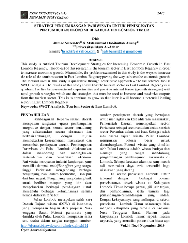 (PDF) Strategi Pengembangan Pariwisata Untuk Peningkatan Pertumbuhan Ekonomi DI Kabupaten Lombok ...