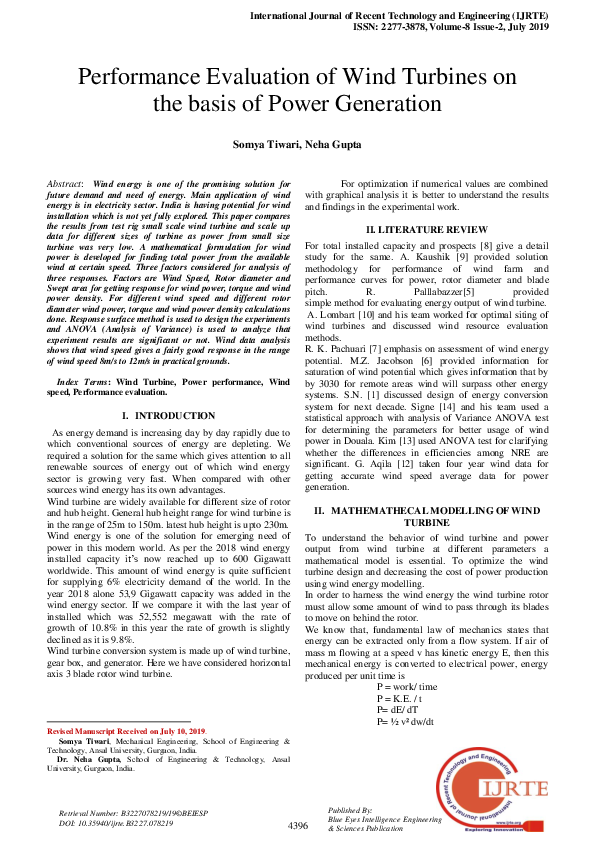 (PDF) Performance Evaluation of Wind Turbines on the basis of Power ...