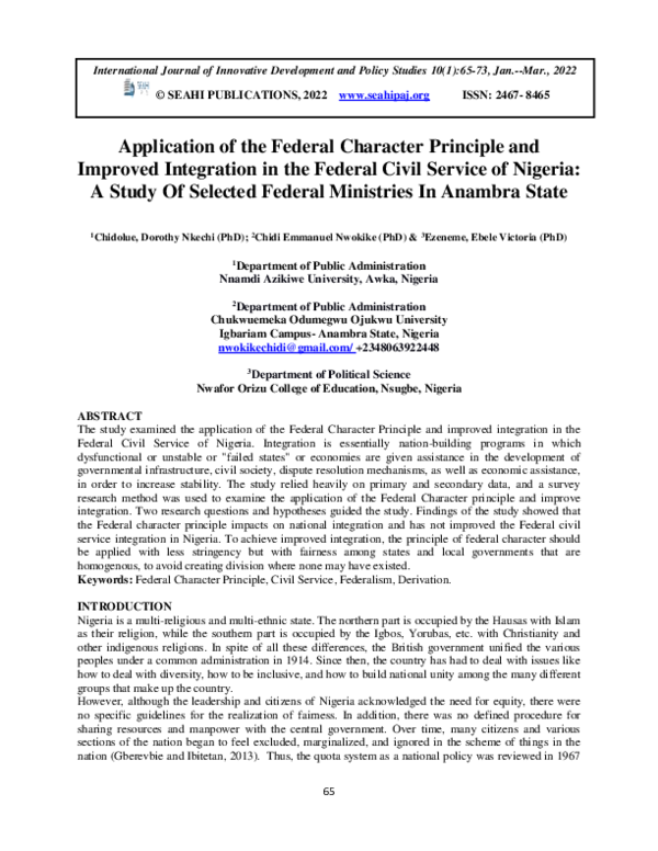 (PDF) Application of the Federal Character Principle and Improved ...