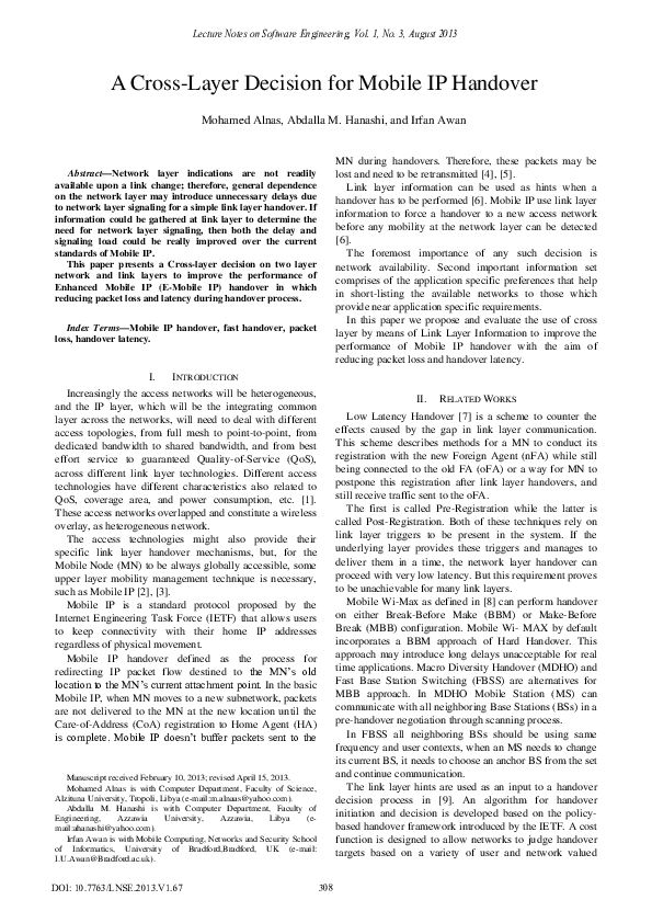 (PDF) A Cross-Layer Decision for Mobile IP Handover