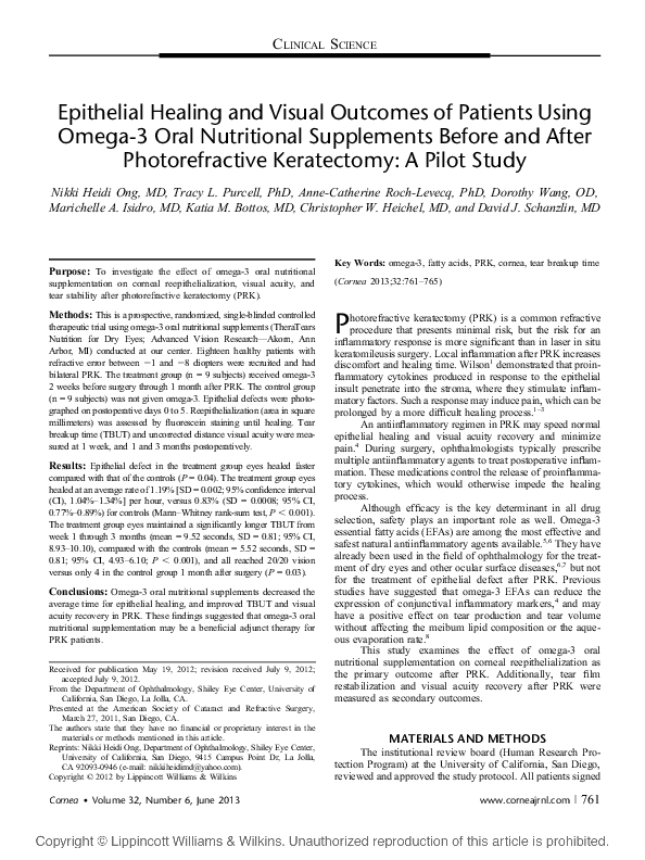 (PDF) Epithelial Healing and Visual Outcomes of Patients Using Omega-3 Oral Nutritional ...
