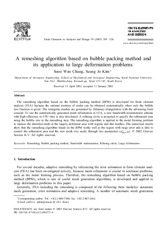 (PDF) A remeshing algorithm based on bubble packing method and its application to large ...