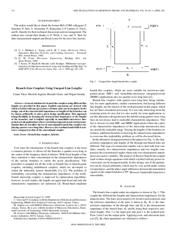 (PDF) Branch-line couplers using unequal line lengths
