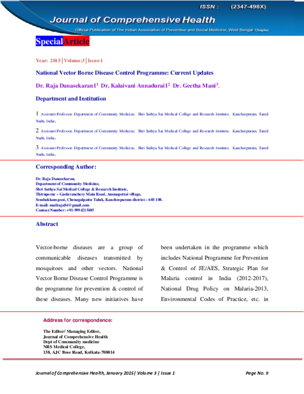 (PDF) National Vector Borne Disease Control Programme: Current Updates