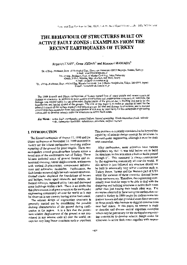 (PDF) The Behaviour of Structures Built on Active Fault Zones: Examples ...