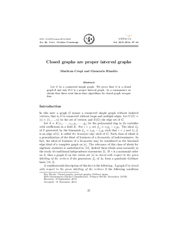 (PDF) Closed graphs are proper interval graphs