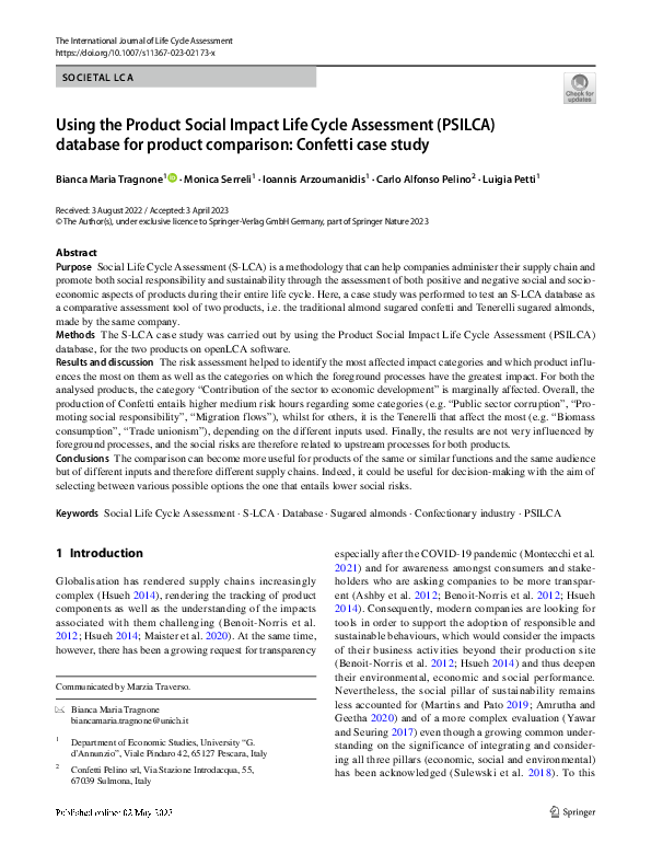 (PDF) Using the Product Social Impact Life Cycle Assessment (PSILCA) database for product ...