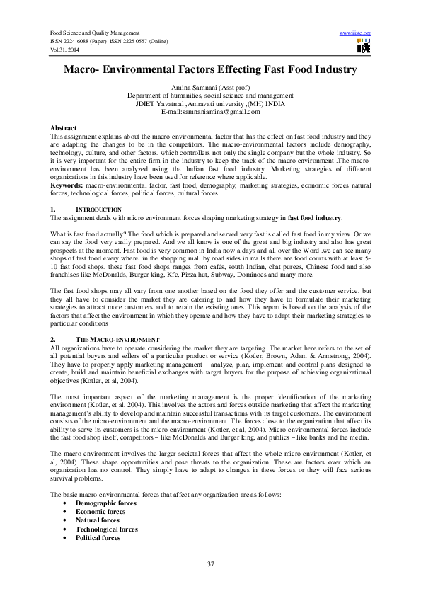(PDF) Macro- Environmental Factors Effecting Fast Food Industry