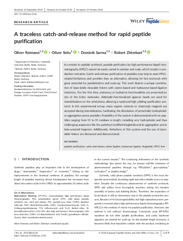 (PDF) A traceless catch-and-release method for rapid peptide purification