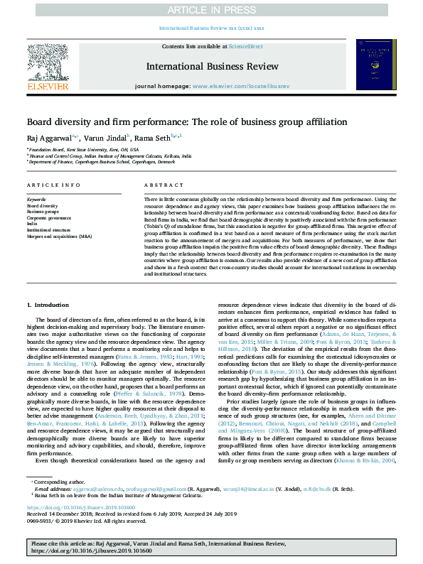 (PDF) Board Diversity and Firm Performance: The Role of Business Group ...
