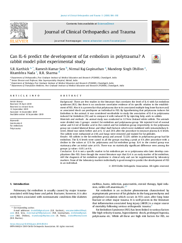 (PDF) Can IL-6 predict the development of fat embolism in polytrauma? A ...