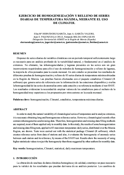 (PDF) Ejercicio de homogeneización y relleno de series diarias de ...