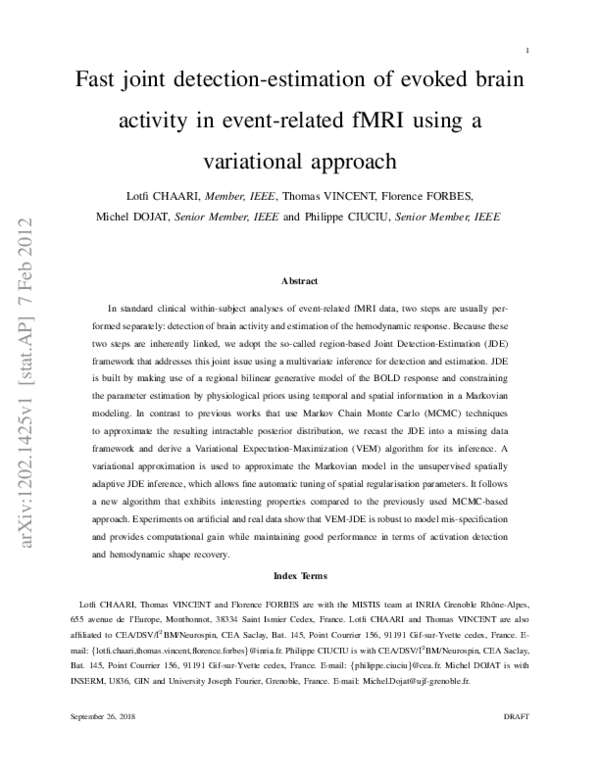 Pdf Fast Joint Detection Estimation Of Evoked Brain Activity In Event Related Fmri Using A