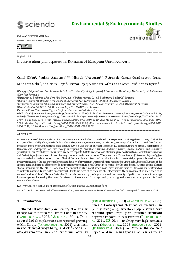 (PDF) Invasive alien plant species in Romania of European Union concern