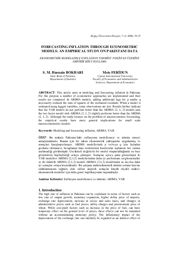 Pdf Forecasting Inflation Through Econometric Models An Empirical