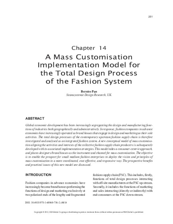 (PDF) A Mass Customisation Implementation Model for the Total Design ...