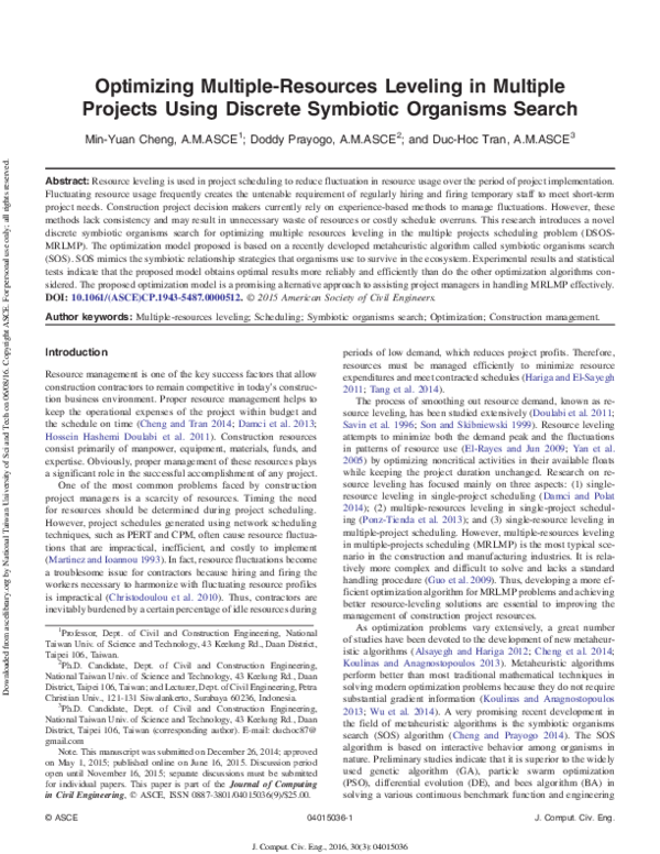 (PDF) Optimizing Multiple-Resources Leveling in Multiple Projects Using Discrete Symbiotic ...