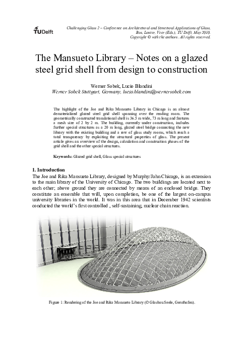 (PDF) The Mansueto Library – Notes on a glazed steel grid shell from ...