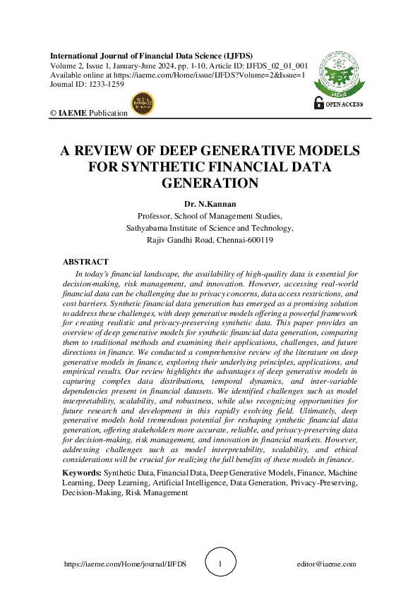 (PDF) A REVIEW OF DEEP GENERATIVE MODELS FOR SYNTHETIC FINANCIAL DATA GENERATION