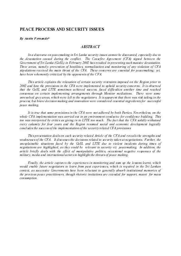 (PDF) The peace process and security issues