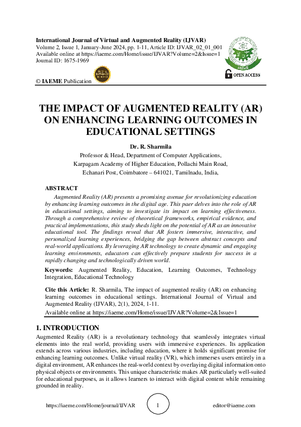 (PDF) THE IMPACT OF AUGMENTED REALITY (AR) ON ENHANCING LEARNING ...