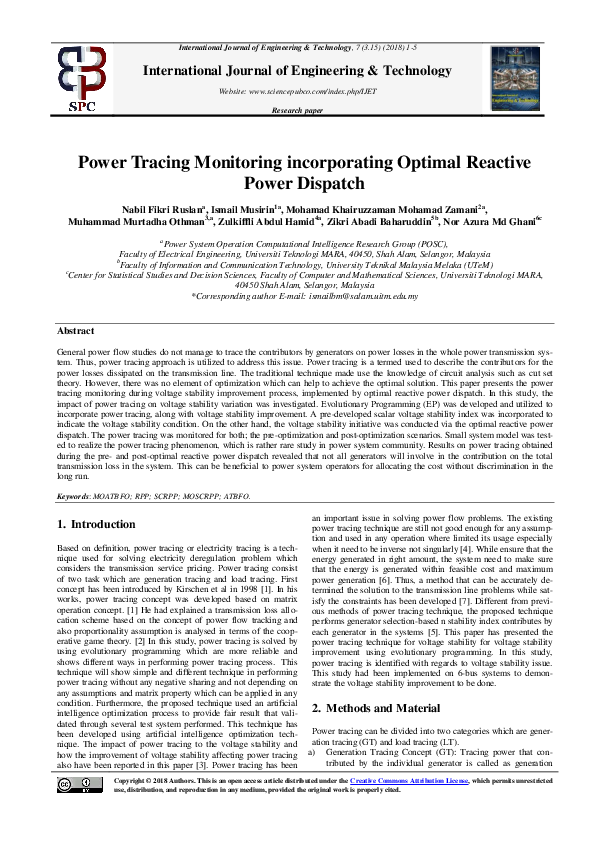 (PDF) Power Tracing Monitoring incorporating Optimal Reactive Power Dispatch