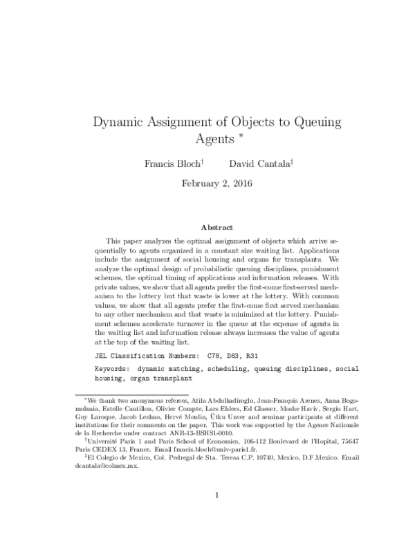 (PDF) Dynamic Assignment of Objects to Queuing Agents