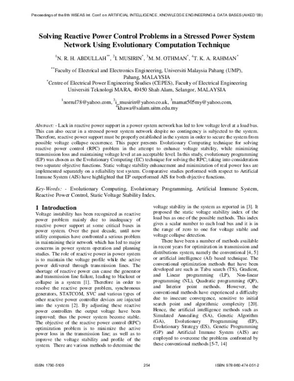 (PDF) Solving reactive power control problems in a stressed power system network using ...