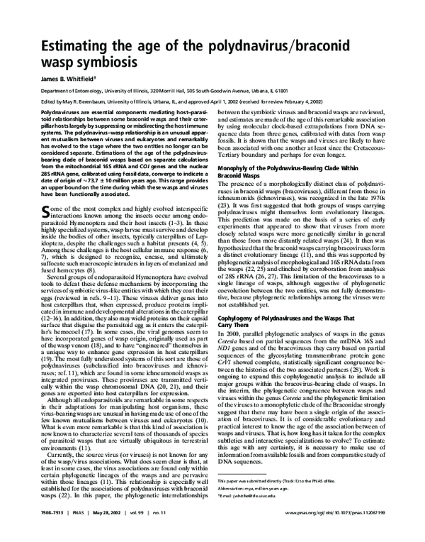 (PDF) Estimating the age of the polydnavirus/braconid wasp symbiosis