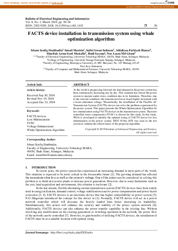 (PDF) FACTS device installation in transmission system using whale ...