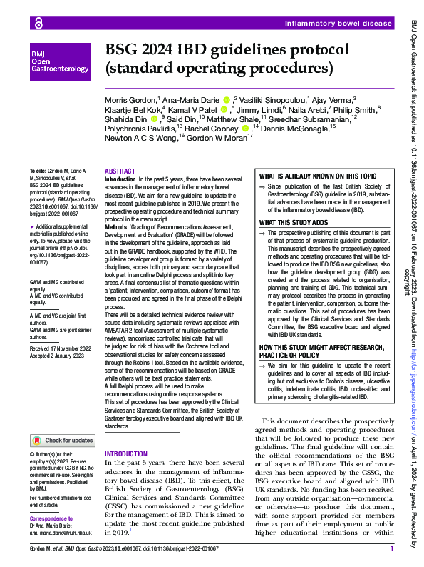 (PDF) BSG 2024 IBD guidelines protocol (standard operating procedures)
