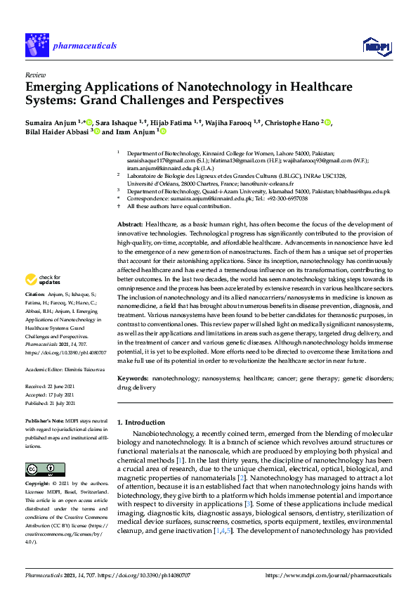 (PDF) Emerging Applications of Nanotechnology in Healthcare Systems ...