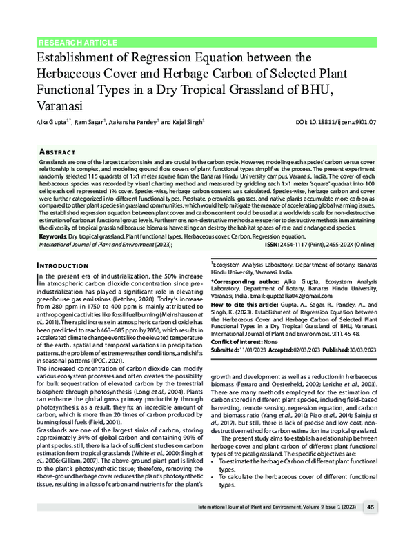 (PDF) Establishment of regression equation between the herbaceous cover ...