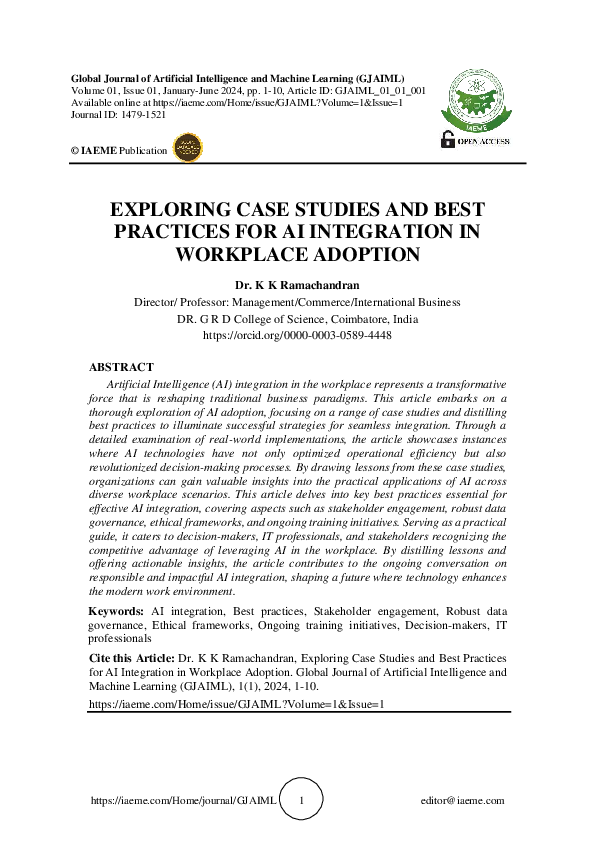 (PDF) EXPLORING CASE STUDIES AND BEST PRACTICES FOR AI INTEGRATION IN ...