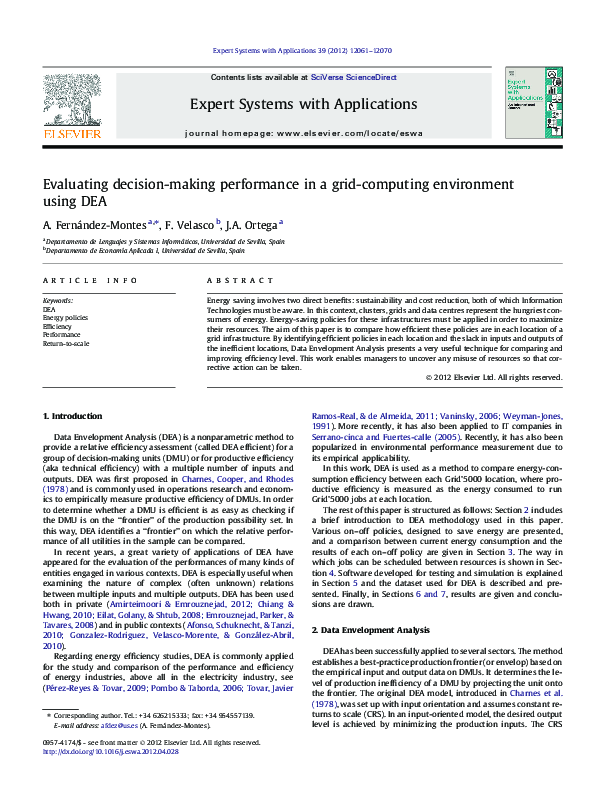 (PDF) Evaluating decision-making performance in a grid-computing environment using DEA