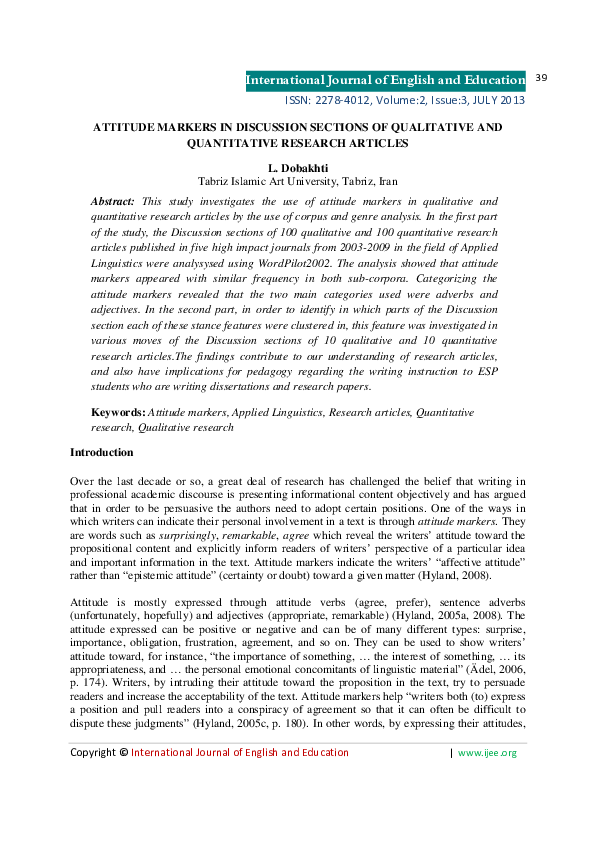 (PDF) ATTITUDE MARKERS IN DISCUSSION SECTIONS OF QUALITATIVE AND ...