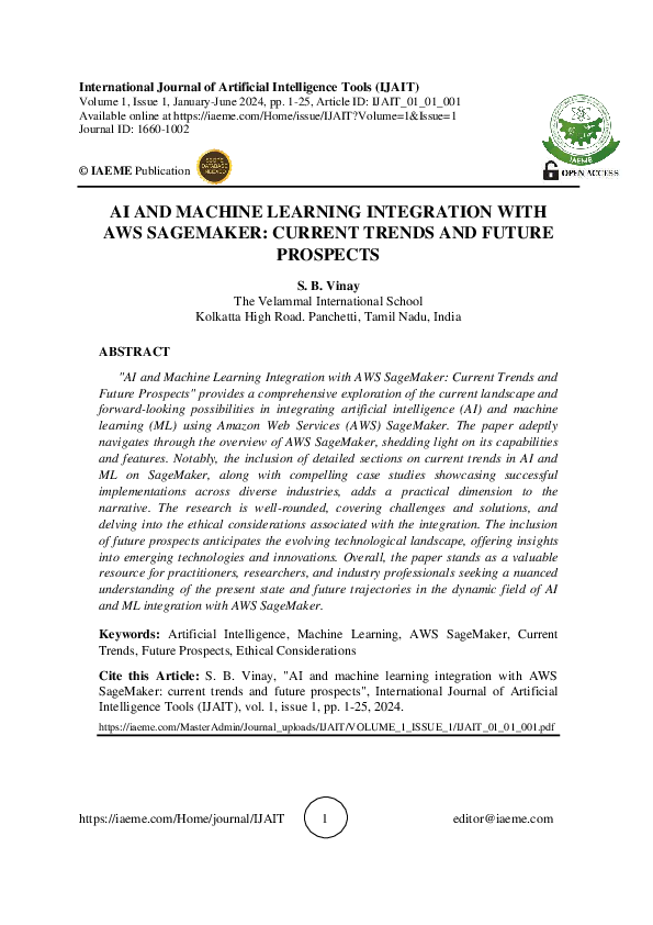 (PDF) AI AND MACHINE LEARNING INTEGRATION WITH AWS SAGEMAKER: CURRENT TRENDS AND FUTURE PROSPECTS