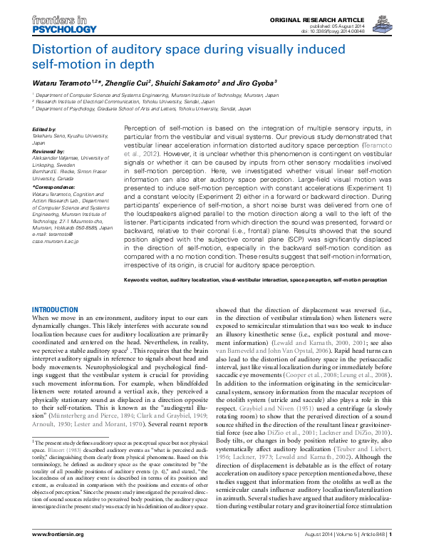 (PDF) Distortion of auditory space during visually induced self-motion ...