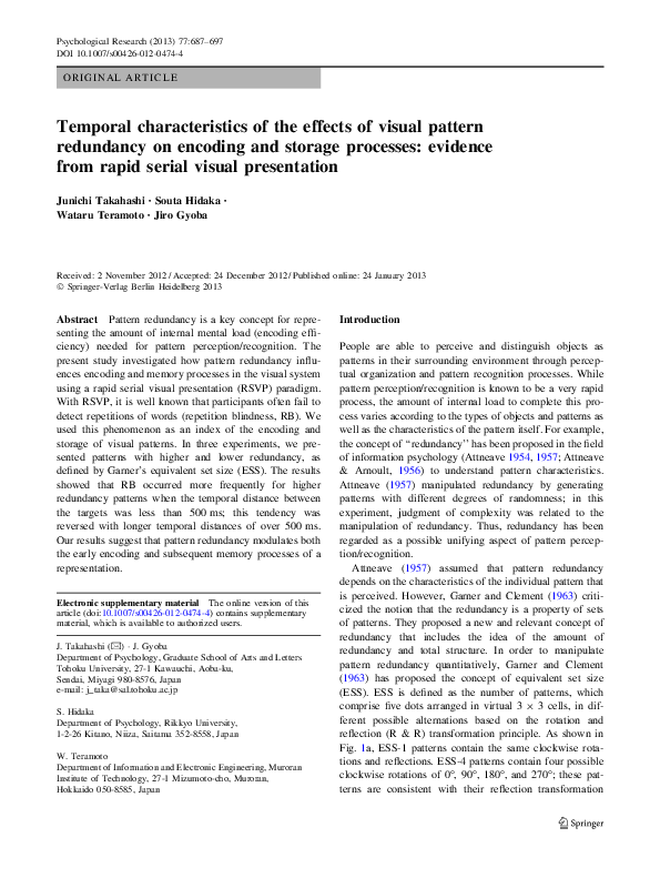 (PDF) Temporal characteristics of the effects of visual pattern redundancy on encoding and ...