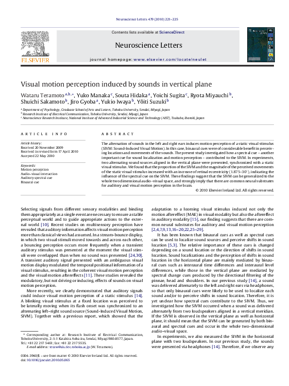 (PDF) Visual motion perception induced by sounds in vertical plane ...