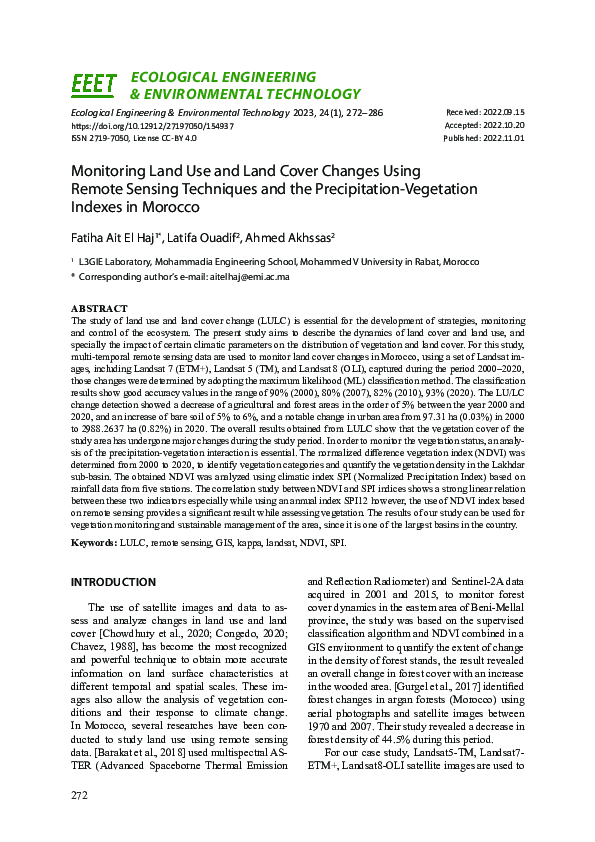 (PDF) Monitoring Land Use and Land Cover Change Using Remote Sensing ...