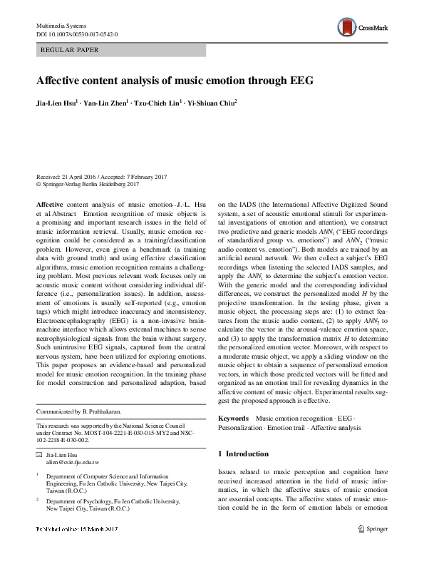 (PDF) Affective content analysis of music emotion through EEG