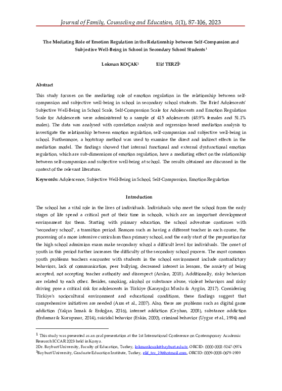 (PDF) The Mediating Role of Emotion Regulation in the Relationship between Self-Compassion and ...