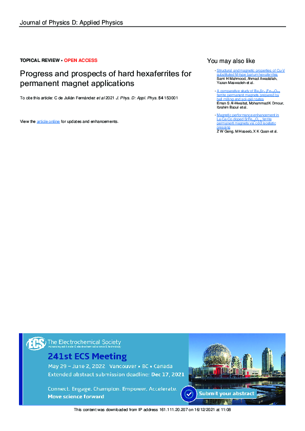 (PDF) Topical Review: Progress and Prospects of Hard Hexaferrites for ...